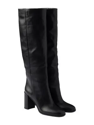 Prada Heeled Leather Boots - Black