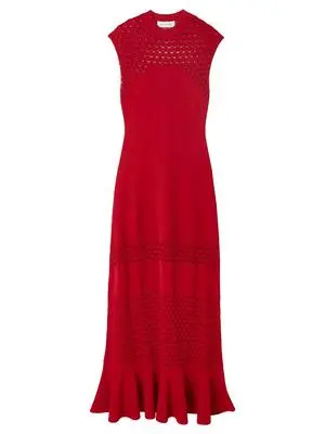 LANVIN Paneled Knitted Midi Dress - Red