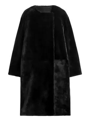 TOTEME Shearling Collarless Coat - Black