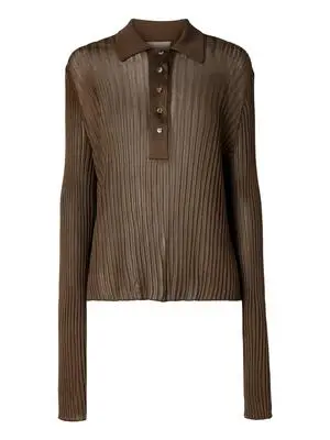 KHAITE Vin Ribbed-Knit Polo Shirt