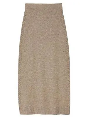 Sandro Contrast-trim Wool And Cashmere Midi Skirt - Caramel