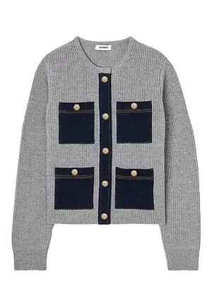 Sandro Denim-pocket Ribbed Wool Cardigan - Grey