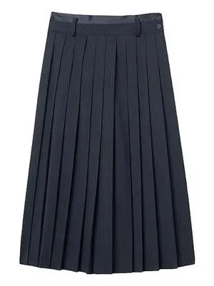 Sandro Pleated High-rise Midi Skirt - Navy Blue