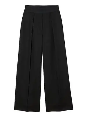 Sandro Logo-waist Wide-leg Wool Trousers - Black