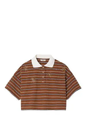 Sandro Striped Cotton Jersey Polo T-shirt - Brown
