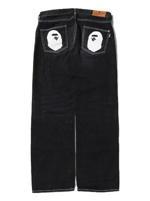 A BATHING APE Ape Head Relaxed Fit Denim - Black
