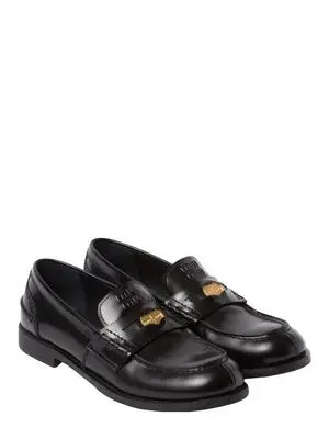 Miu Miu Brushed Leather Penny Loafers - Black