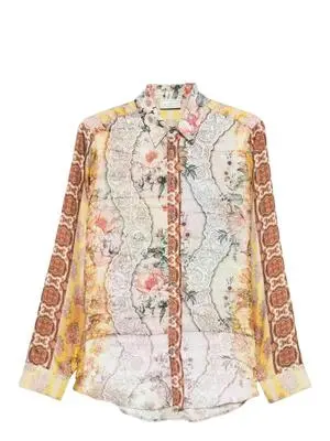 PIERRE-LOUIS MASCIA Floral Lace-detailed Button-down Shirt - Neutrals