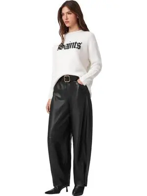 ALLSAINTS Jett Wide Leg Leather Trousers - Black
