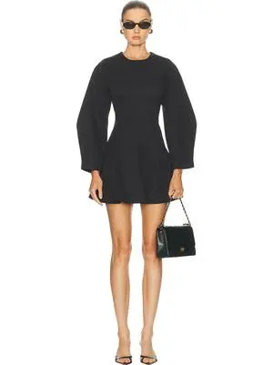 Matthew Bruch Leg Of Mutton Sleeve Flare Mini Dress - Black Cotton Twill