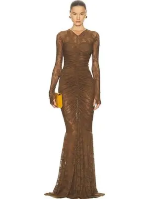 Norma Kamali Long Sleeve Fishtail Gown - Bark