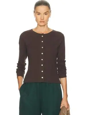 LESET Pointelle Classic Crew Cardigan - Chocolate