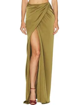Atlein Draped Long Skirt - Vert Militaire