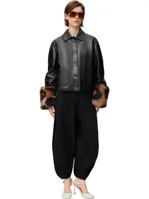 Loewe Turn-up Nappa Lambskin Jacket - Black
