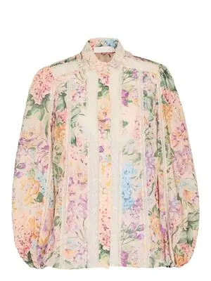 Zimmermann Lace-trimmed Floral-print Cotton-gauze Shirt - Pastel Orange