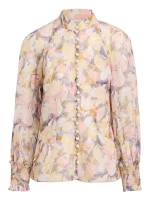 Zimmermann Floral-print Linen And Silk-blend Gauze Blouse - Ecru