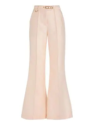 Zimmermann Belted Wool And Silk-blend Wide-leg Pants - Blush