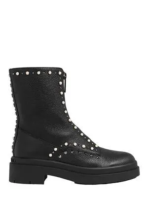 JIMMY CHOO Nola Embellished Pebbled Leather Ankle Boots - Black