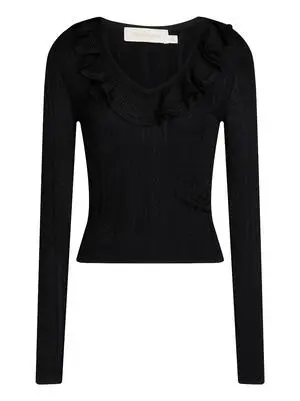 Zimmermann Pointelle-knit Ruffled Sweater - Black