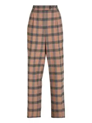 Zimmermann Pleated Checked Twill Straight-leg Pants - Neutral