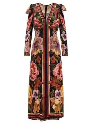 Farm Rio Viscose Long Dress With Floral Print - Multicolor