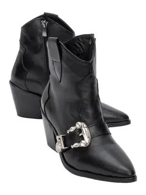 FOREVER & ALWAYS SHOES Leather Buckle Ankle Boots - Black Leather