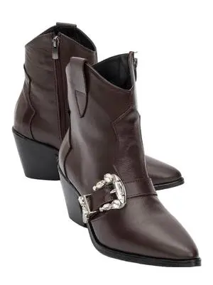 FOREVER & ALWAYS SHOES Leather Buckle Ankle Boots - Brown Leather