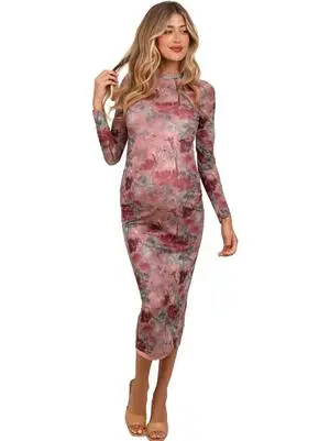 PINKBLUSH Floral Printed Mesh Overlay Maxi Dress - Mauve