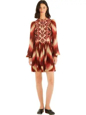 Farm Rio Amanda Stripes Tapestry Quilted Mini Dress - Amanda Stripes Ikat Red