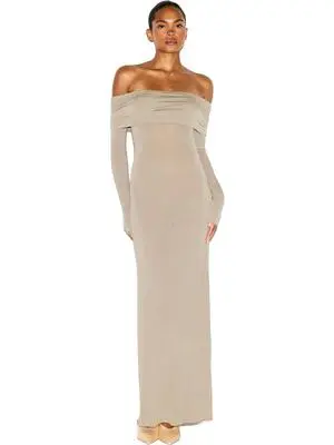 SKIMS Sheer Modal Off-the-Shoulder Long Dress Dune