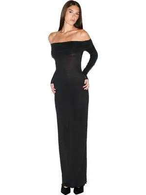 SKIMS Sheer Modal Off-the-Shoulder Long Dress Onyx