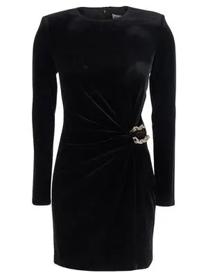 SELF-PORTRAIT Crewneck Velvet Mini Dress With Chain Embellishment - Black