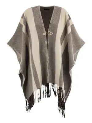 FAY Wool Poncho With Hook - Grey/beige