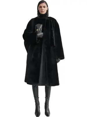 TOTEME Collarless Double-breasted Shearling Coat - Black