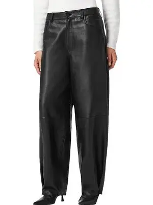 ALLSAINTS Jet Lea Leather Barrel Pants - Black