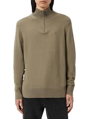 ALLSAINTS Kilburn Funnel Neck Quarter Zip Sweater - Dusky Green