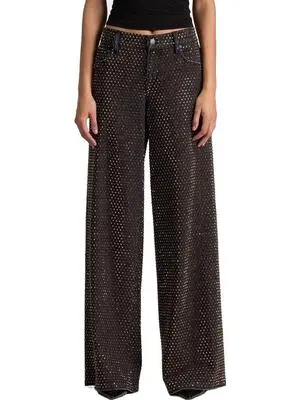 Alice + Olivia Embellished Wide Leg Jeans - Charcoal