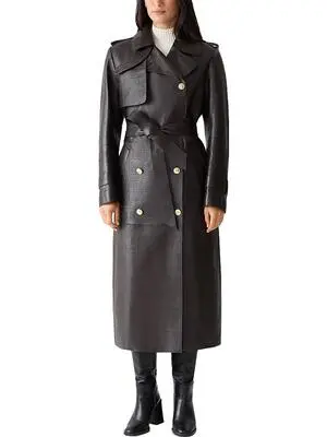 Mackage Gael Croc Embossed Leather Trench Coat - Coffee