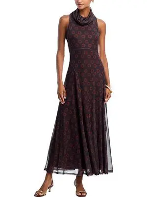 Aqua X Angelica Hicks Turtleneck Mesh Maxi Dress Exclusive - Brown