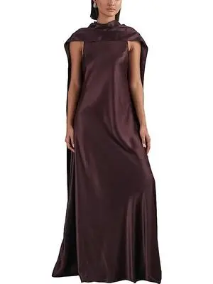 REISS Satin Cape Maxi Dress - Burgundy