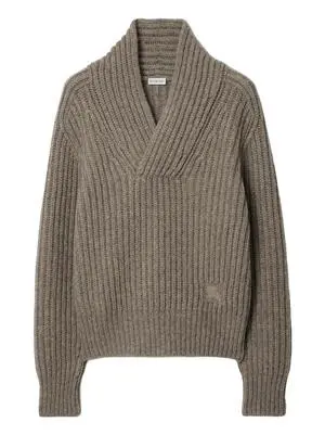 Burberry Shawl Collar Wool Sweater - Beige Melange