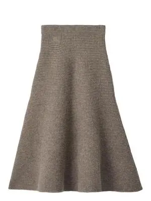 Burberry Wool Blend Rib-knit Skirt - Beige Melange