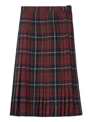 Burberry Check Wool Blend Midi Kilt - Coal Grey/cranberry Red