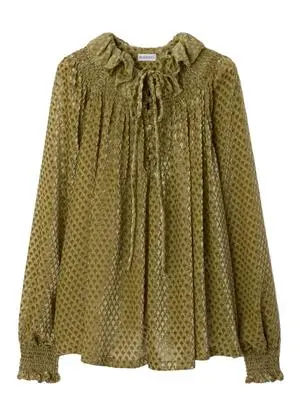Burberry Torch Silk Blend Velvet Blouse - Cricket Yellow