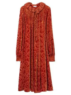 Burberry Baroque Silk Blend Velvet Dress - Dragon Red