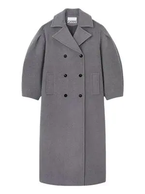 GANNI Balloon-sleeved Double-breasted Coat - Grey