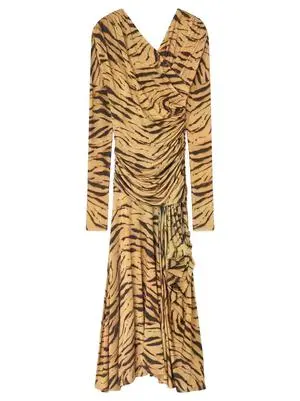 GANNI Tiger-print Draped Midi Dress - Neutrals