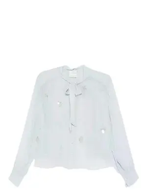 FORTE_FORTE Crystal-embellished Tie-neck Shirt - Blue