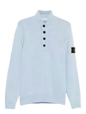 Stone Island High-neck Button Sweater - Blue