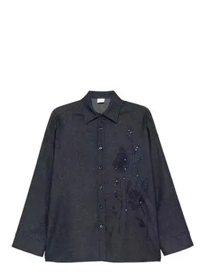 Eleventy Sequin-embellished Wool-blend Shirt - Blue
